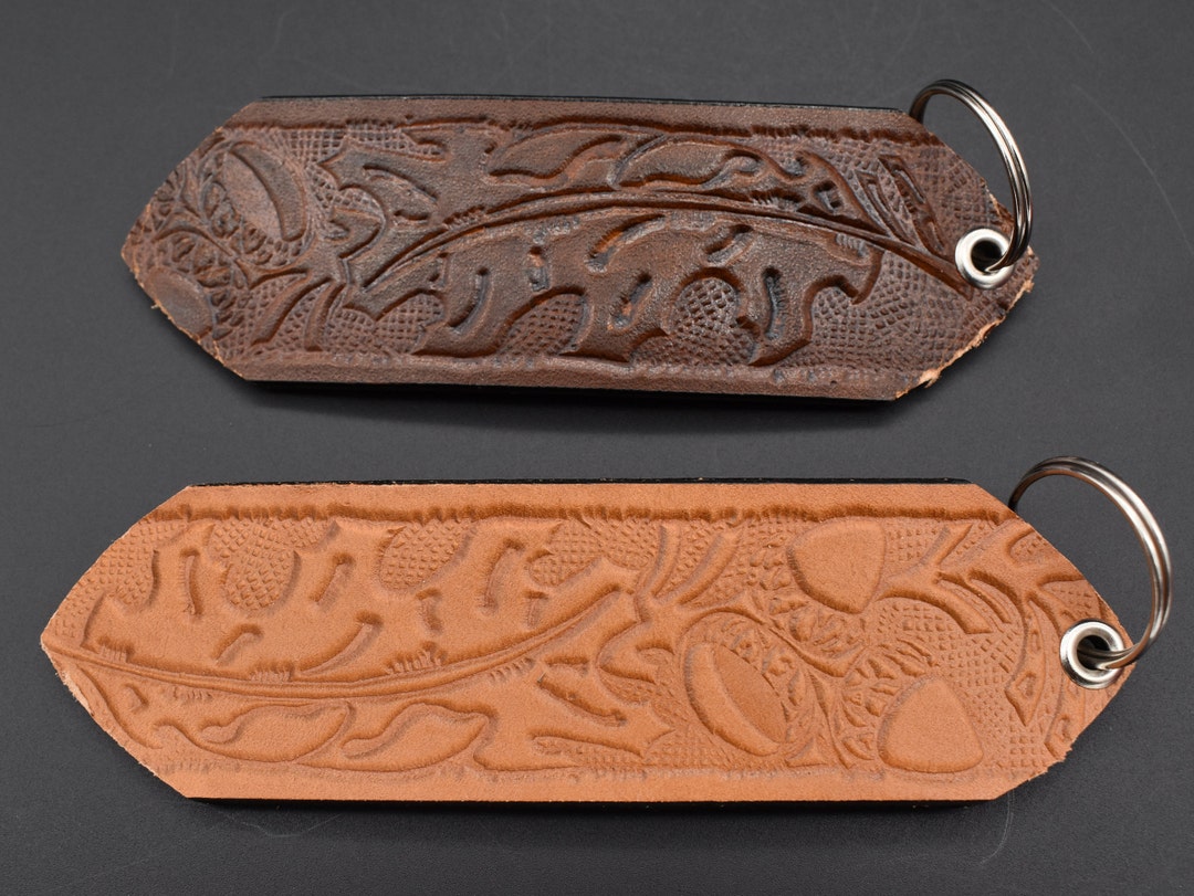 Handmade Leather Keychain Oak Leaf Acorns Pattern - Etsy