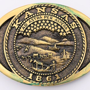 Solid Brass Kansas State Seal Vintage Belt Buckle W/bag & Papers - Etsy