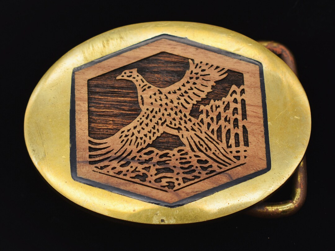 Pheasant Rooster Flush Brass Wood Inlay Laser Engraved SMALL Vintage ...