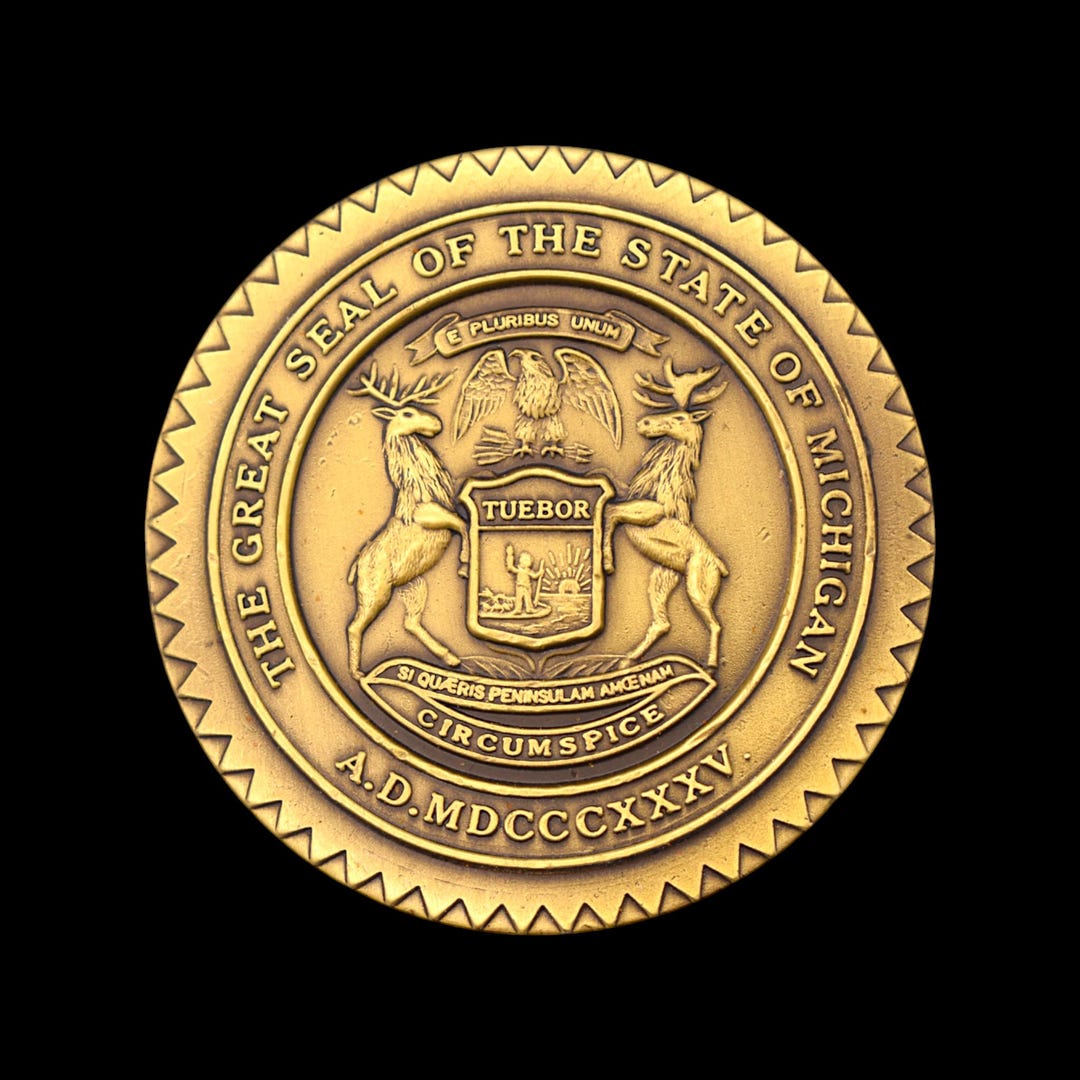 Michigan State Seal Solid Brass Vintage Belt Buckle by Astamar Inc. - Etsy