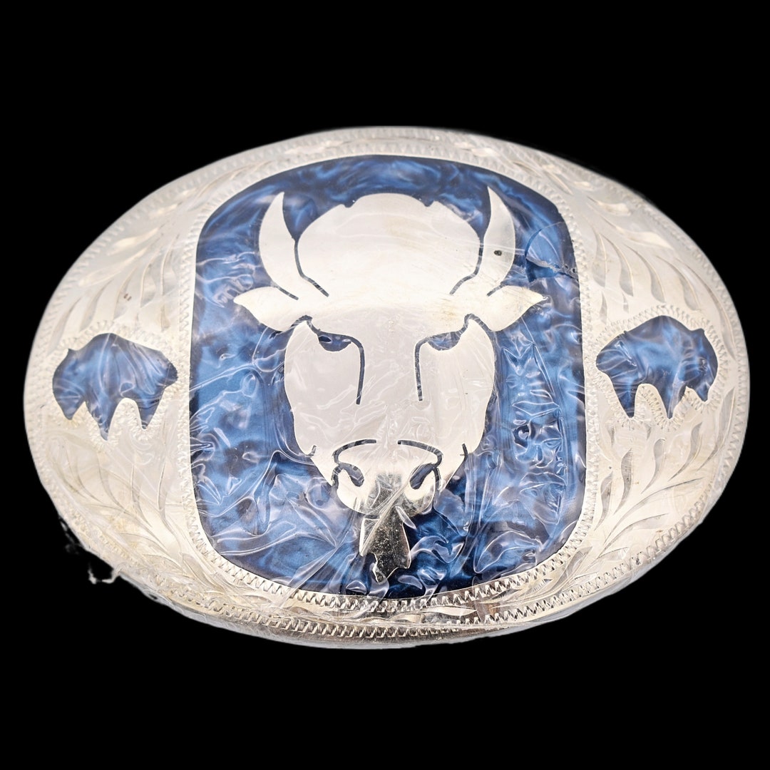 Bison Buffalo Western Paisley Engraved Galaxy Blue Pearly Inlay Award ...