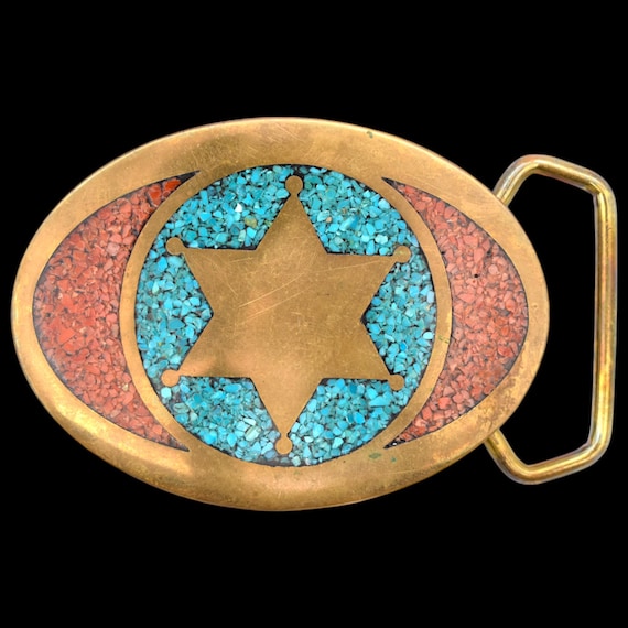 Star Solid Brass 1970s Star Badge Paisley Western Vin… - Gem
