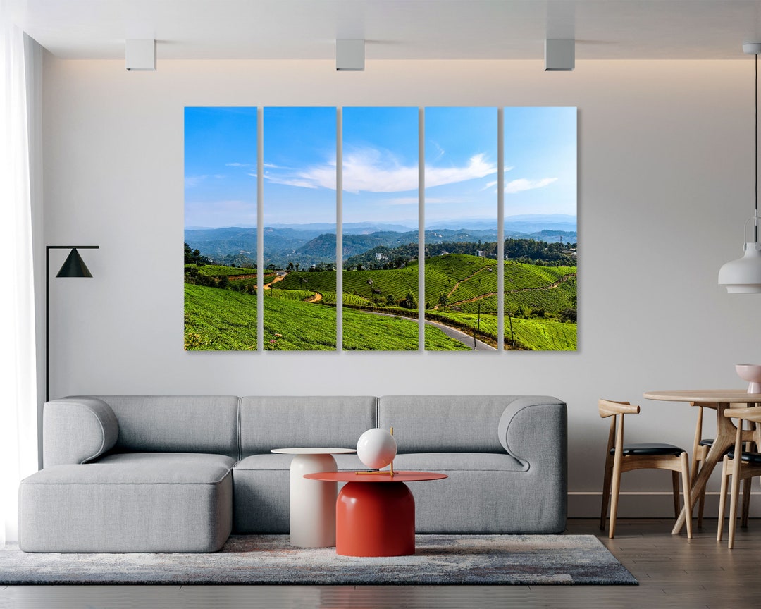 Munnar Tea Garden Contemporary Wall Art, Green Grass Field Near ...
