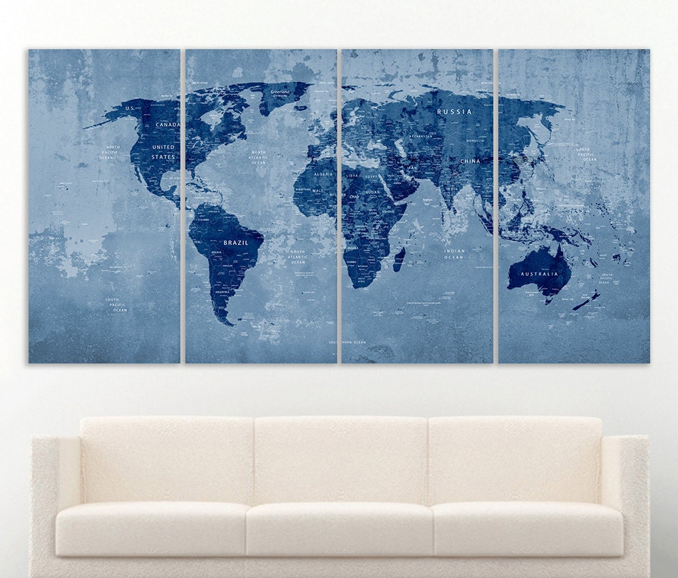 World Map Canvas Print Wall Art Push Pin World Map Wall Decor | Etsy