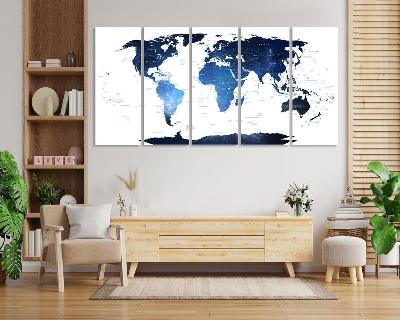 World Map Canvas Print Wall Art Push Pin World Map Wall Decor - Etsy