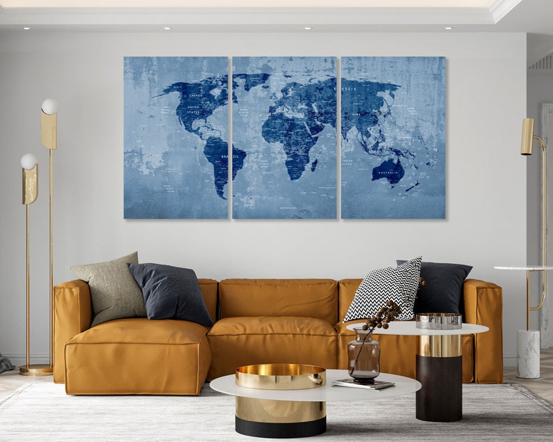 World Map Canvas Print Wall Art Push Pin World Map Wall Decor - Etsy