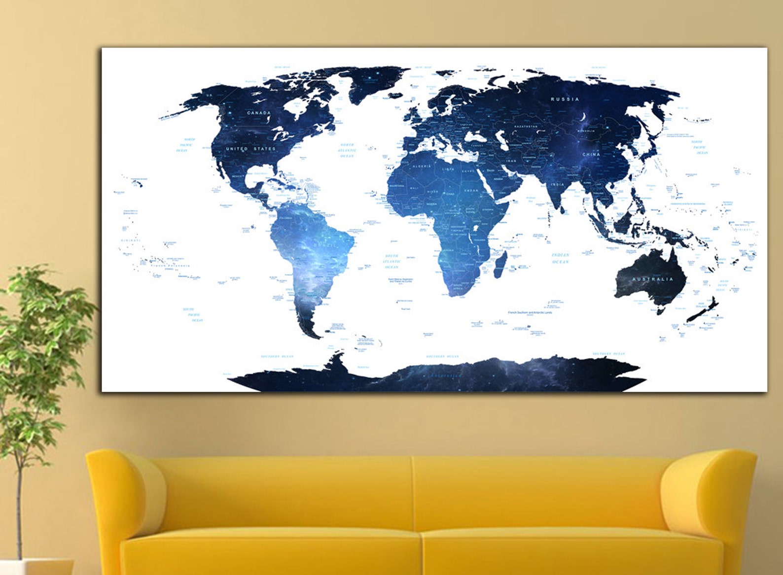 World Map Canvas Print Wall Art Push Pin World Map Wall Decor | Etsy