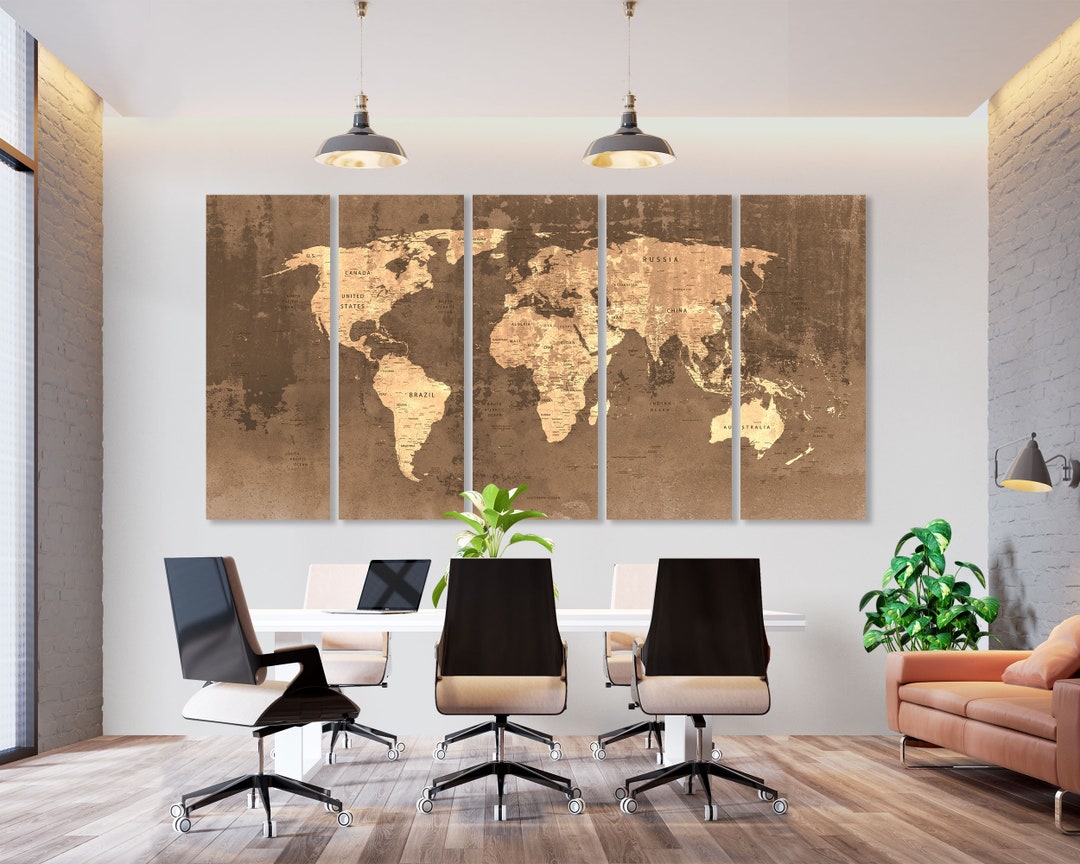 World Map Canvas Print Wall Art Push Pin World Map Wall Decor World Map ...