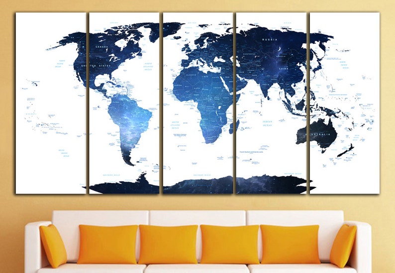 World Map Canvas Print Wall Art Push Pin World Map Wall Decor | Etsy