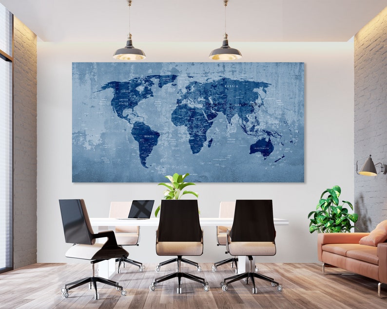 World Map Canvas Print Wall Art Push Pin World Map Wall Decor - Etsy
