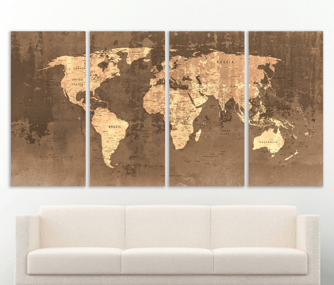 World Map Canvas Print Wall Art Push Pin World Map Wall Decor | Etsy