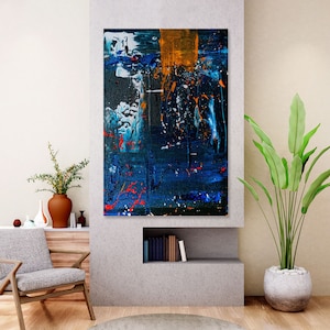 Deep Blue Abstract Wall Decor Oil Abstract Canvas Wall Art - Etsy