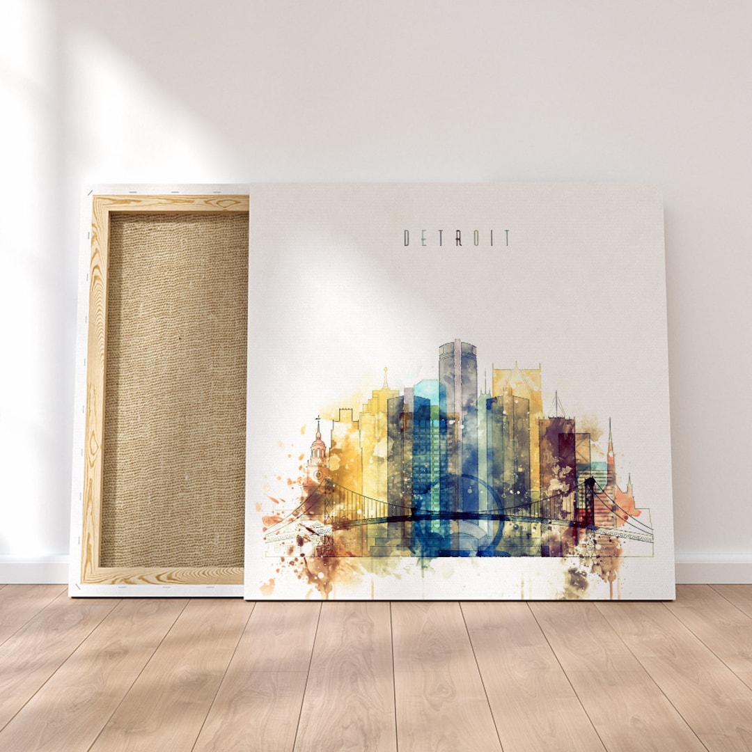 Detroit Framed Canvas Wall Art, Michigan Artistic Prints on Canvas ...