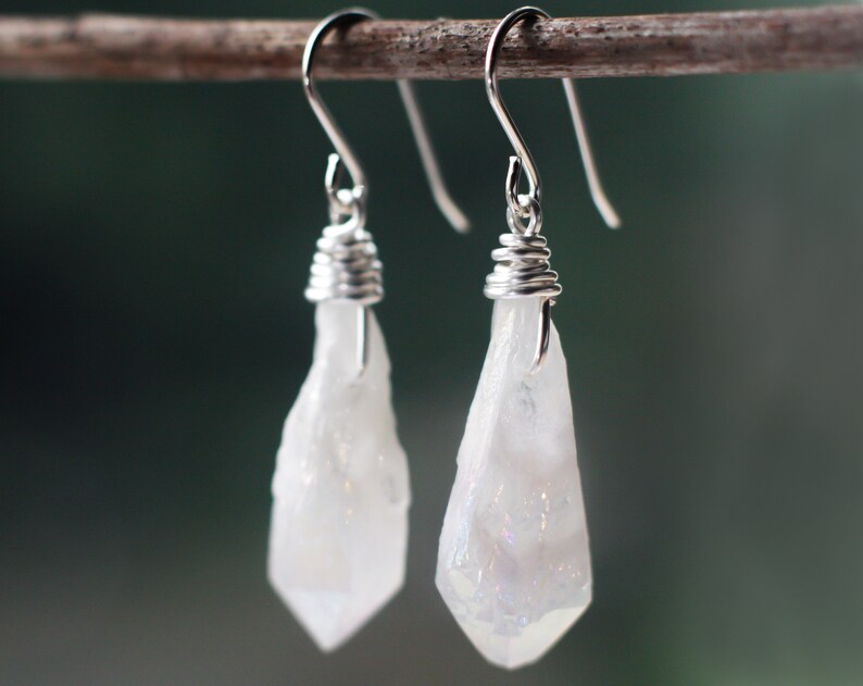 White Angel Aura Quartz Earrings Raw Quartz Point Earrings - Etsy