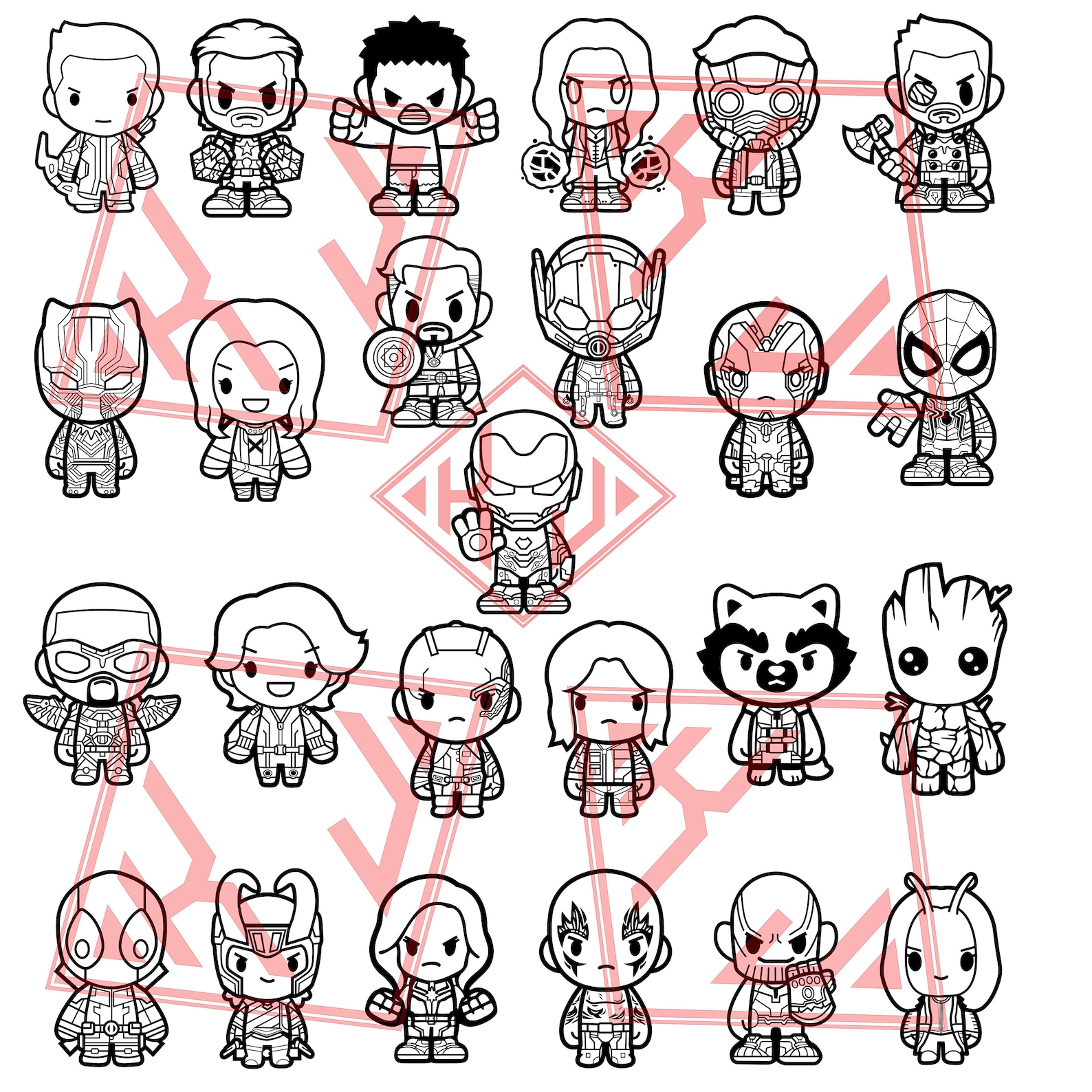 25 Chibi Superhero Bundle Marvel Pack Captain Marvel America Thor ...