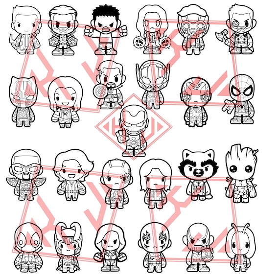 25 Chibi Superhero Bundle Marvel Pack Captain Marvel America Etsy