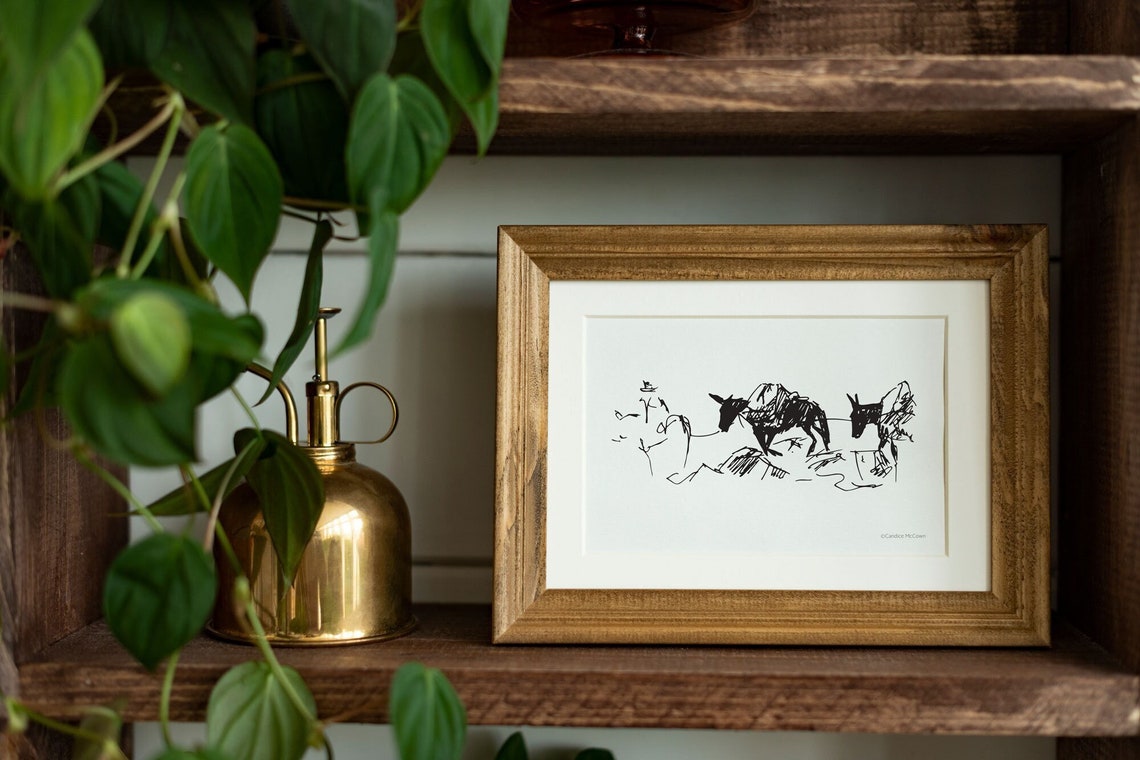 Horse and Mule Packing Western Ink Sketch Drawing Print - Etsy