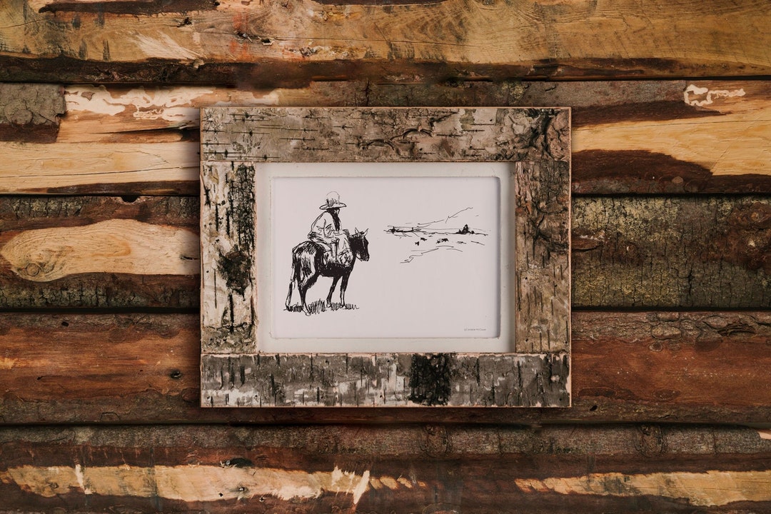 Cattle Watch Western Cowboy Ink Sketch Drawing Print - Etsy
