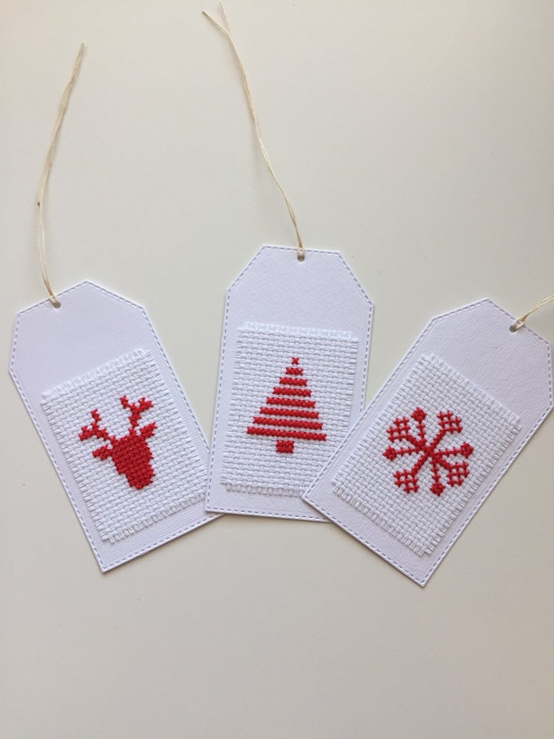 3 Completed Cross Stitch Gift Tags With Different Motives Christmas ...