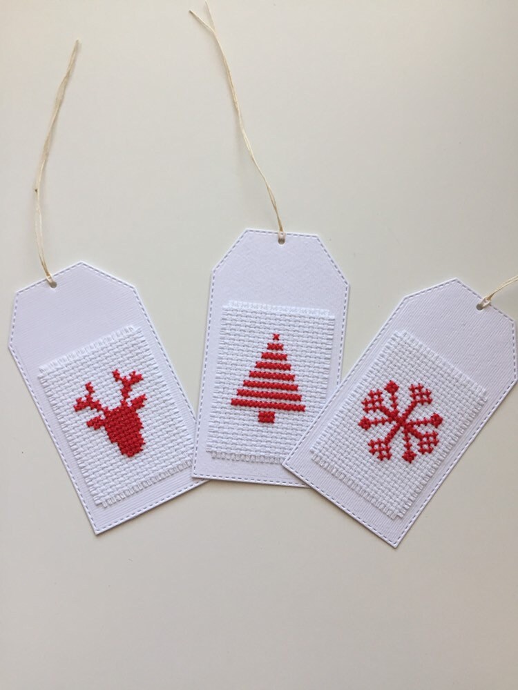 3 Completed Cross Stitch Gift Tags With Different Motives Christmas ...