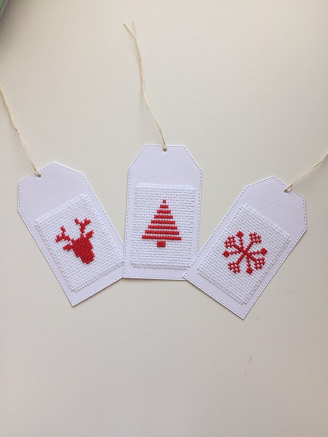3 Completed Cross Stitch Gift Tags With Different Motives Christmas ...