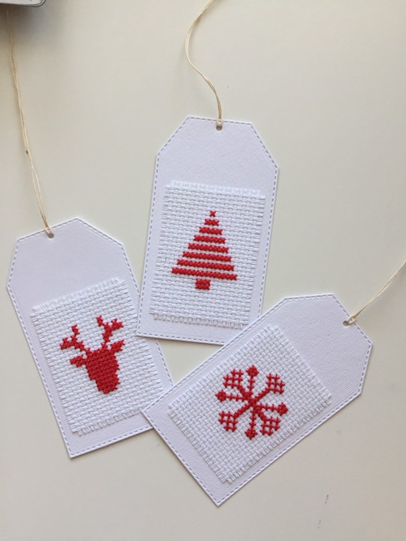 3 Completed Cross Stitch Gift Tags With Different Motives Christmas ...
