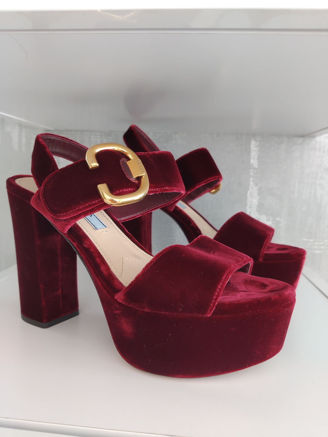 Prada Burgundy Velvet Velour Platform Slingback Sandals Heels - Etsy