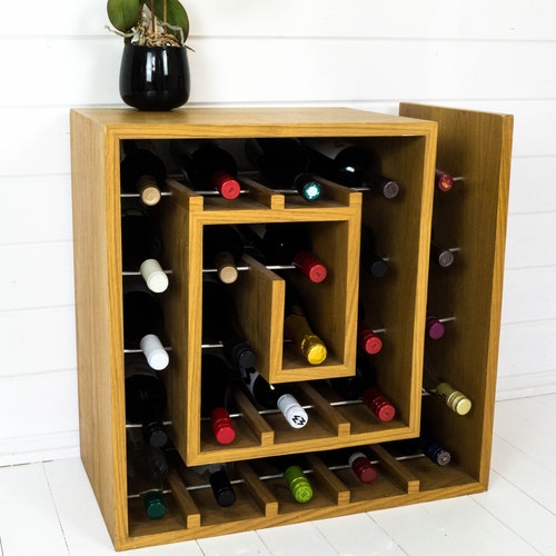 Oak Wine Rack Contemporary Handmade Wood Storage Home Bar - Etsy