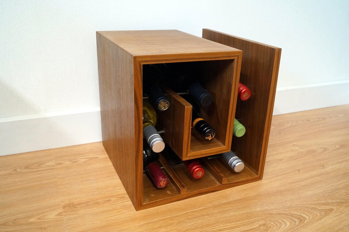 Oak Wine Rack Contemporary Handmade Wood Storage 9 Bottles - Etsy