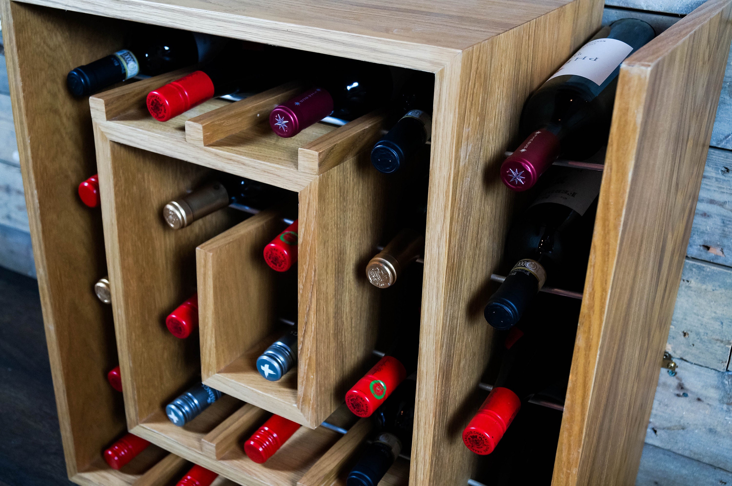 Oak Wine Rack Contemporary Handmade Wood Storage Home Bar - Etsy