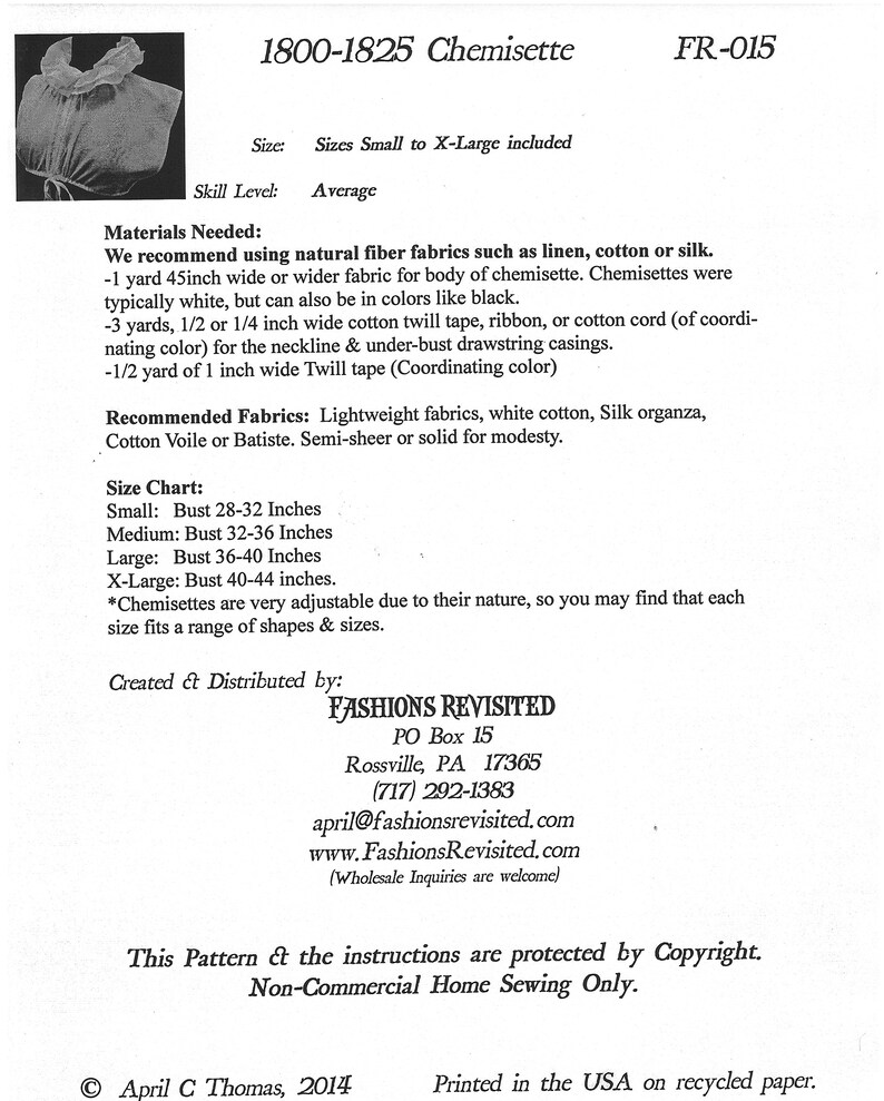 1800-1825 Chemisette Sewing Pattern- Regency Era Chemisette With 3 ...