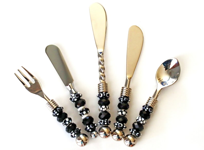 Appetizer Spoon-stainless Steel W Black & White Glass Beads, for ...