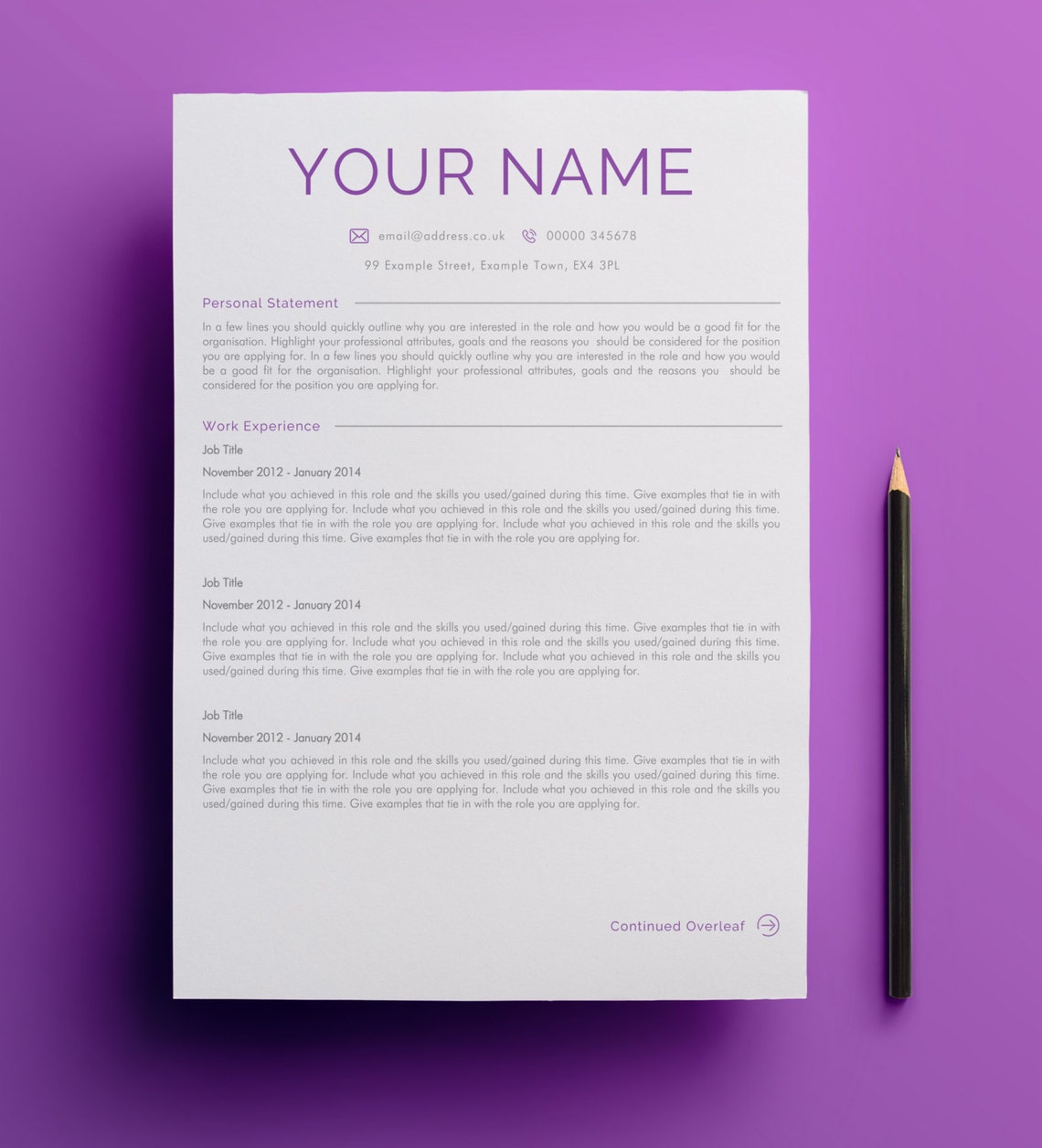 Two Page Curriculum Vitae Design Template - United Kingdom (blue,black ...