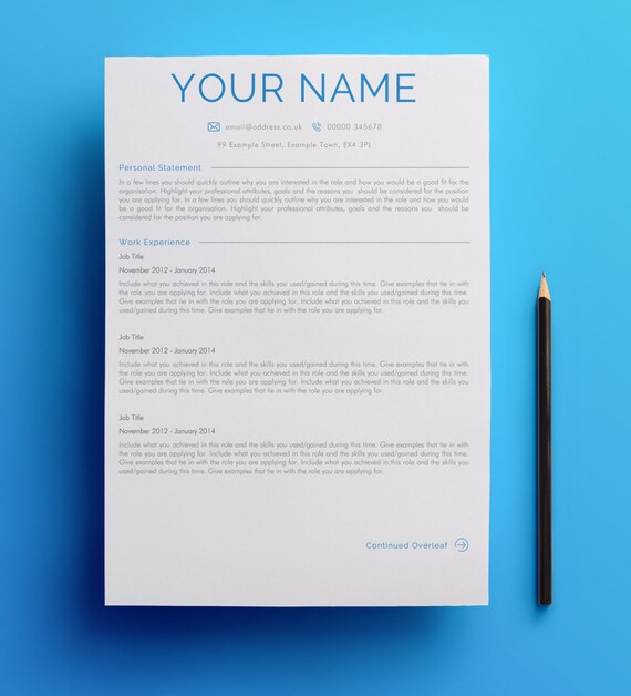 Two Page Curriculum Vitae Design Template United Kingdom - Etsy