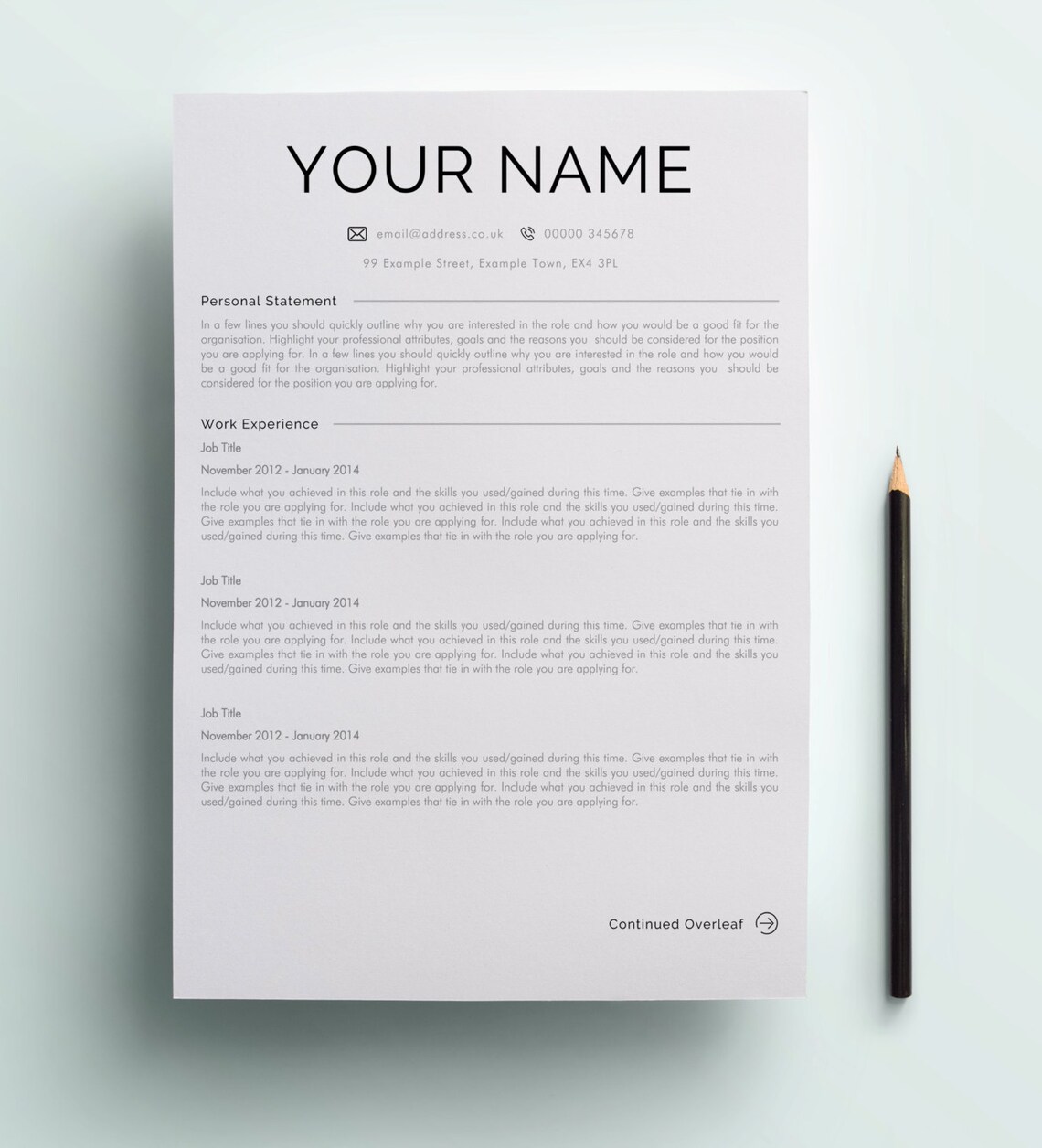 Two Page Curriculum Vitae Design Template - United Kingdom (blue,black ...