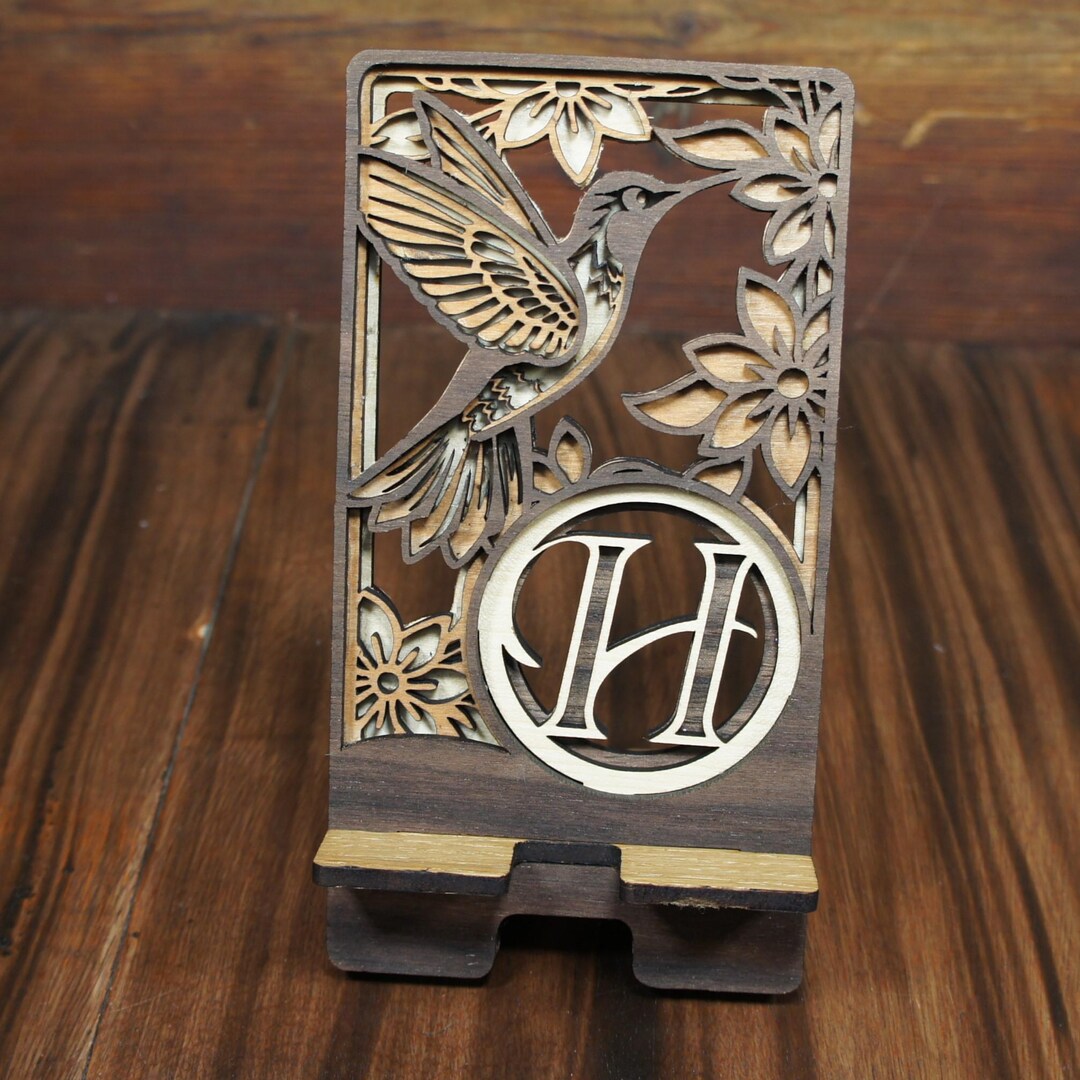 Hummingbird Wooden Phone Stand: Laser Engraved 3D Desk Accessory - Etsy