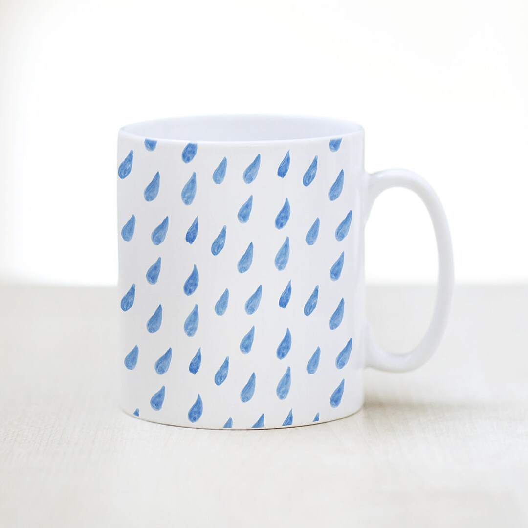 Rain Drops Mug Watercolour Blue White Painted Pattern Homeware Gift ...