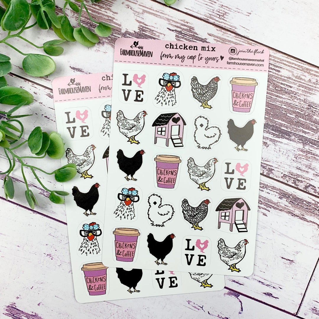 So Cute Chicken Lover Stickers- Egg Carton Stickers - Black and White ...