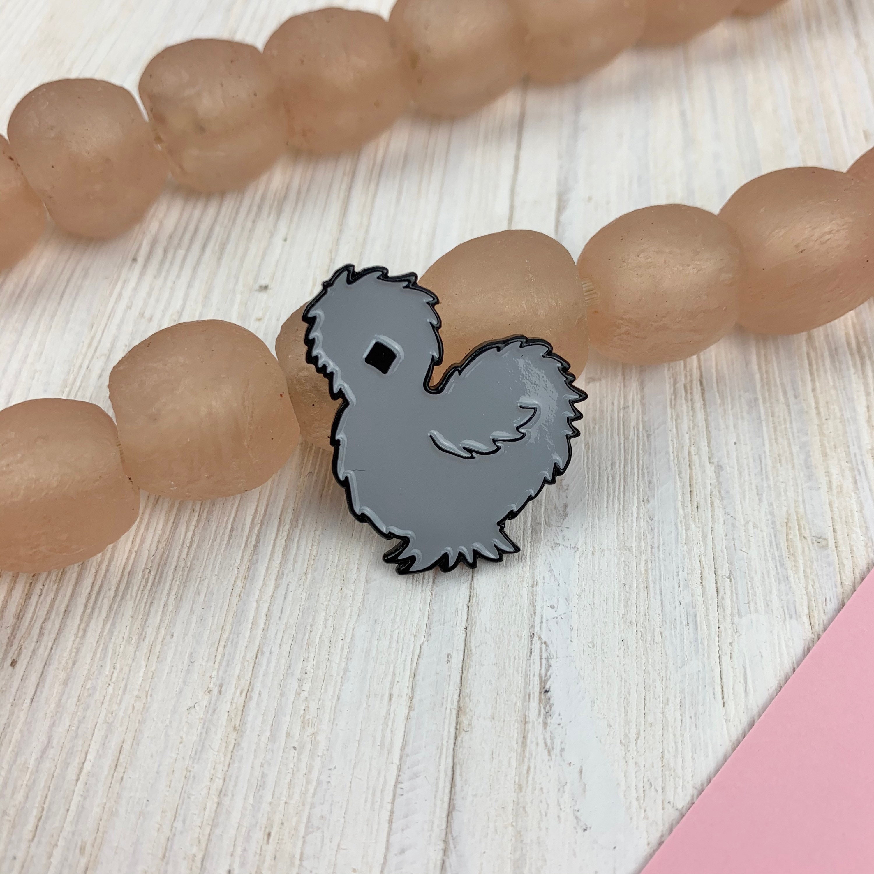 Enamel Chicken Pin Cute Chicken Pin Gray Silkie Chicken | Etsy