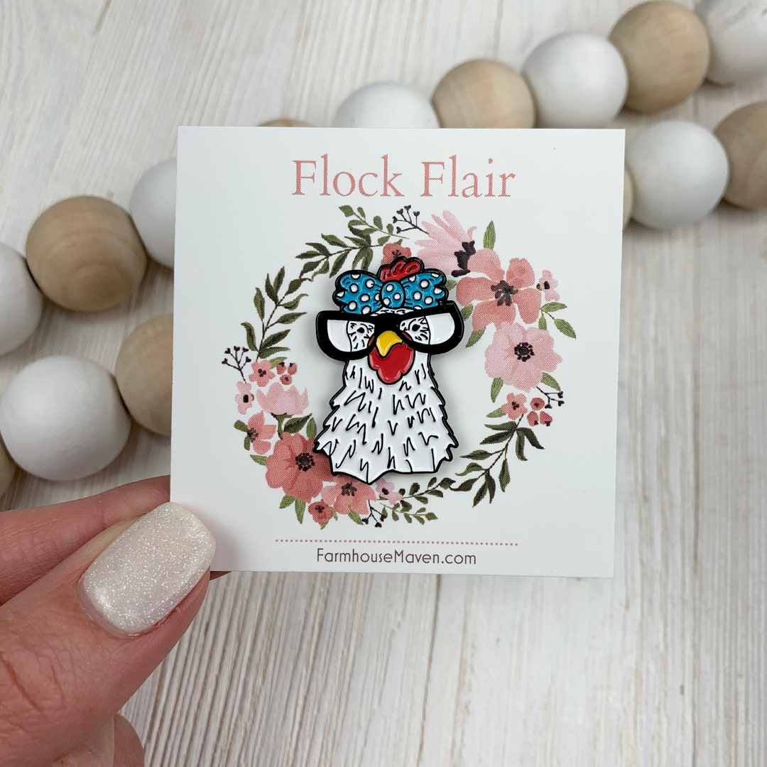 Enamel Chicken Pin - Cute Chicken Pin - Chicken Face With Glasses ...