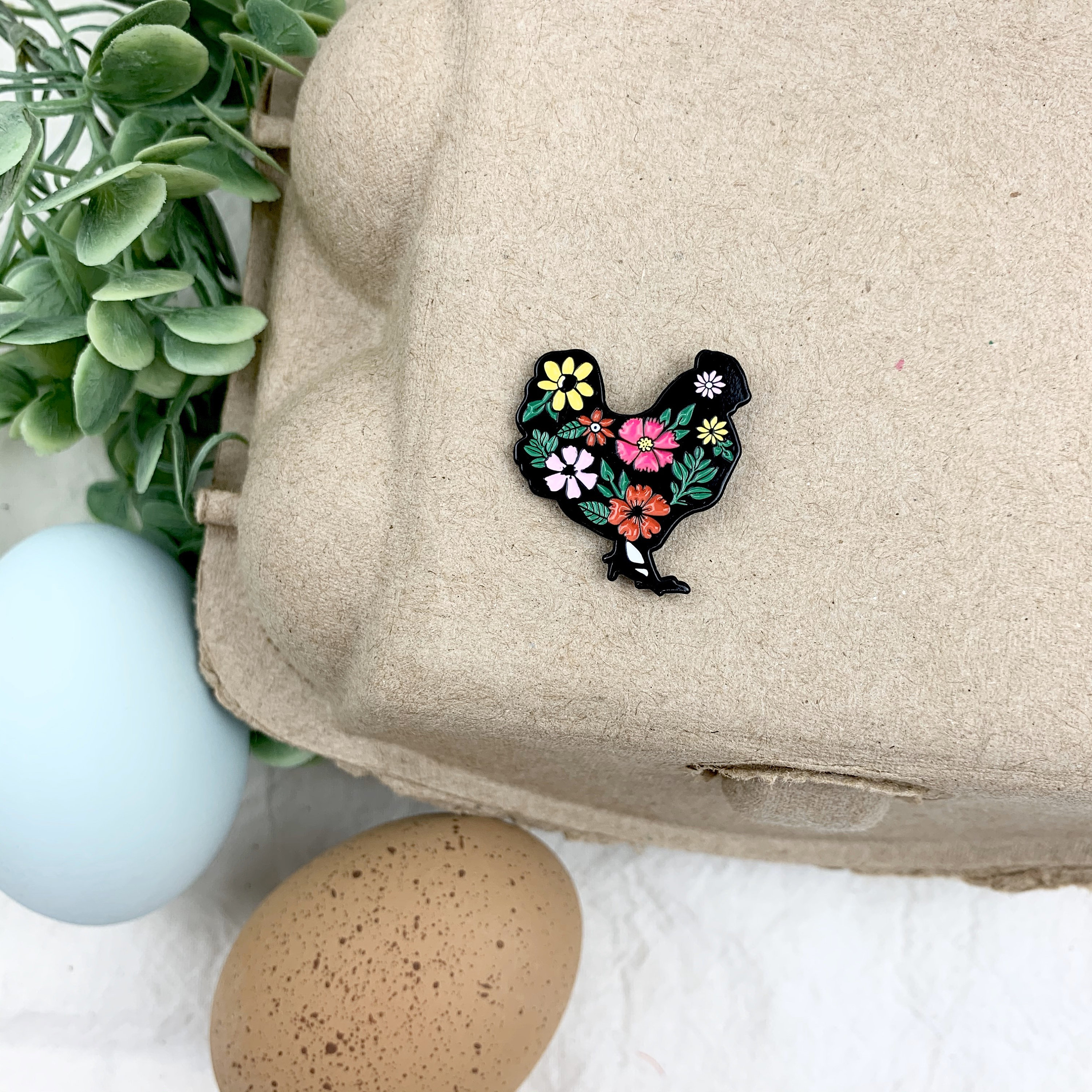 Enamel Chicken Pin Cute Chicken Pin Flower Chick Farm - Etsy