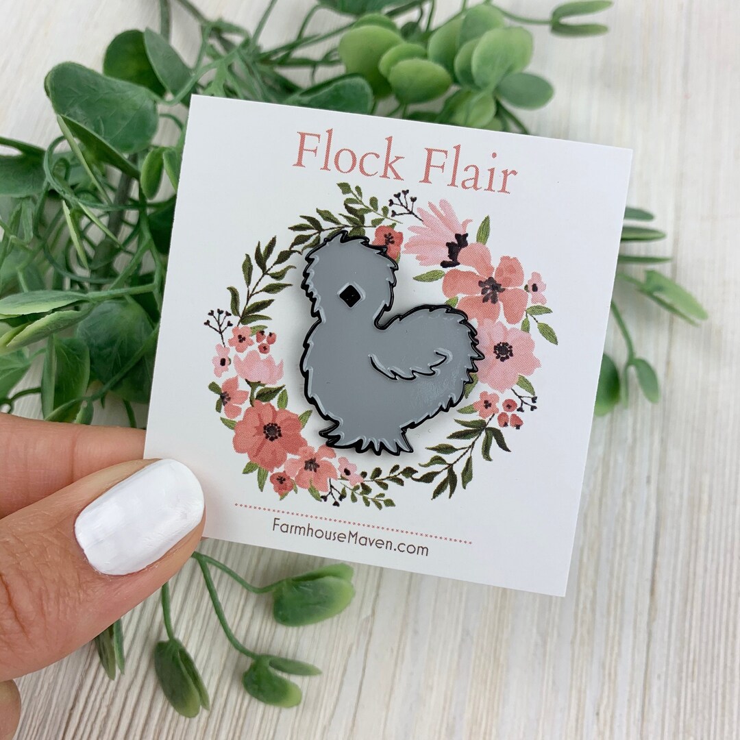 Enamel Chicken Pin - Cute Chicken Pin - Gray Silkie Chicken - Farm Pin ...