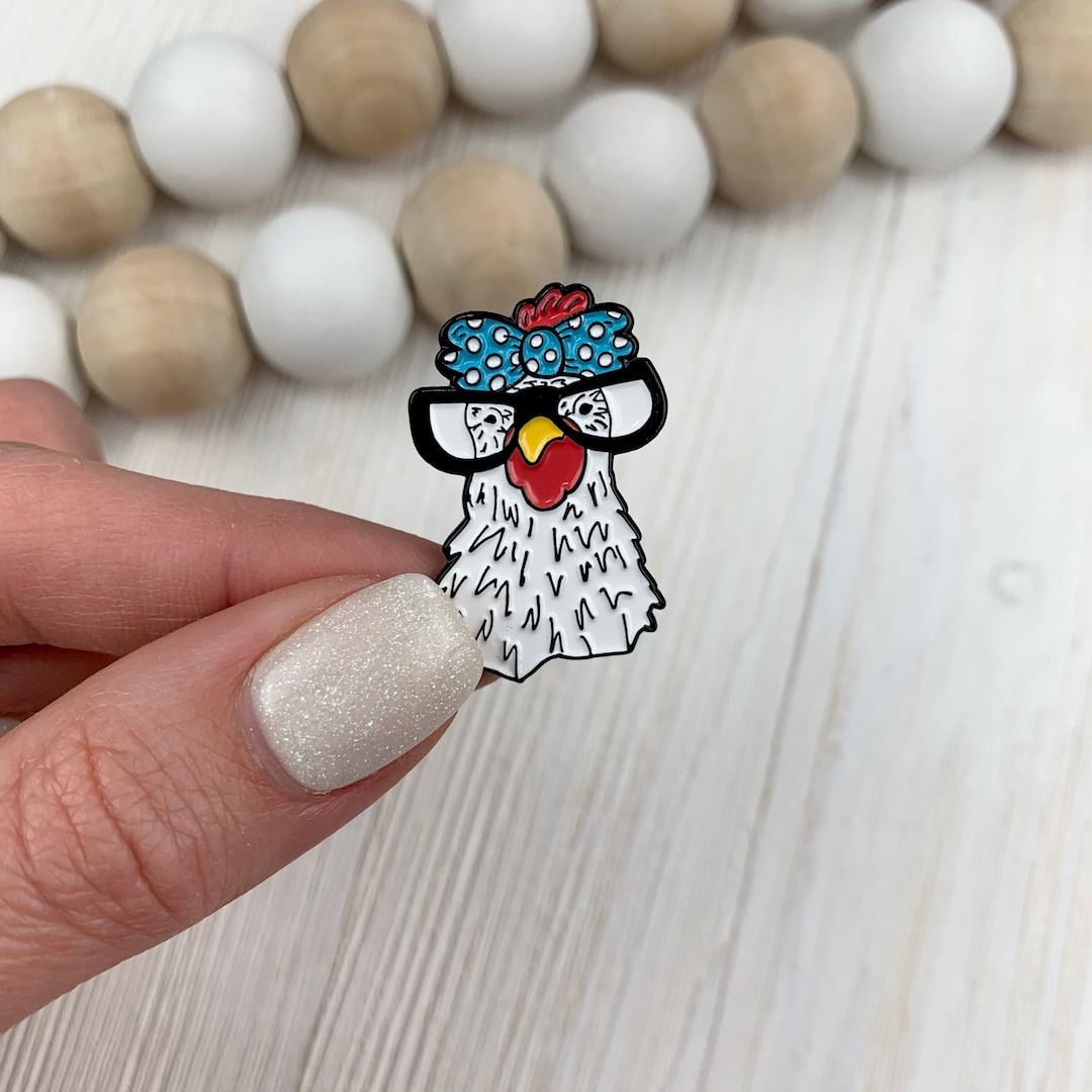 Enamel Chicken Pin – Cute Chicken With Glasses, Farmhouse Style - Etsy