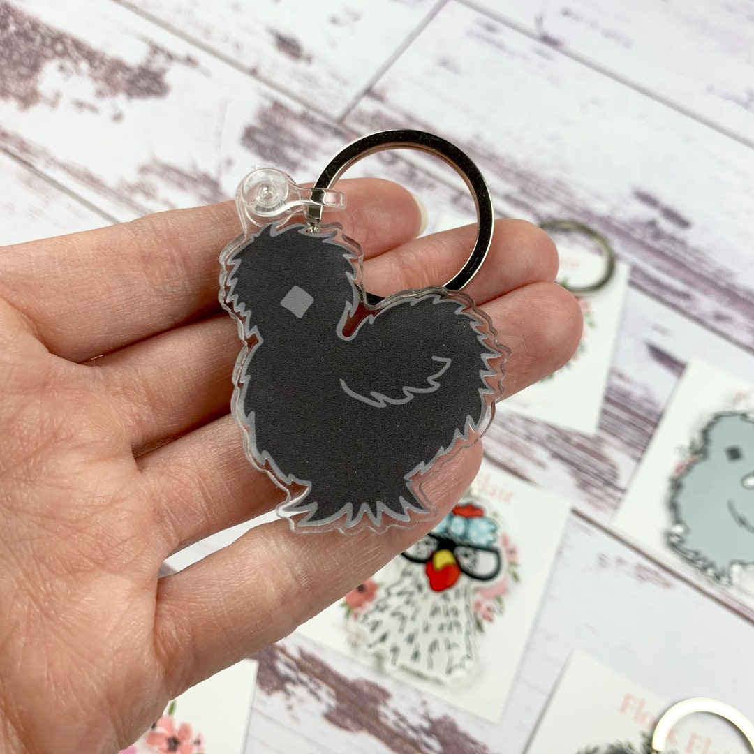 Black Silkie Cute Chicken Keychain - Chicken Lover Gift Idea - Chicken ...
