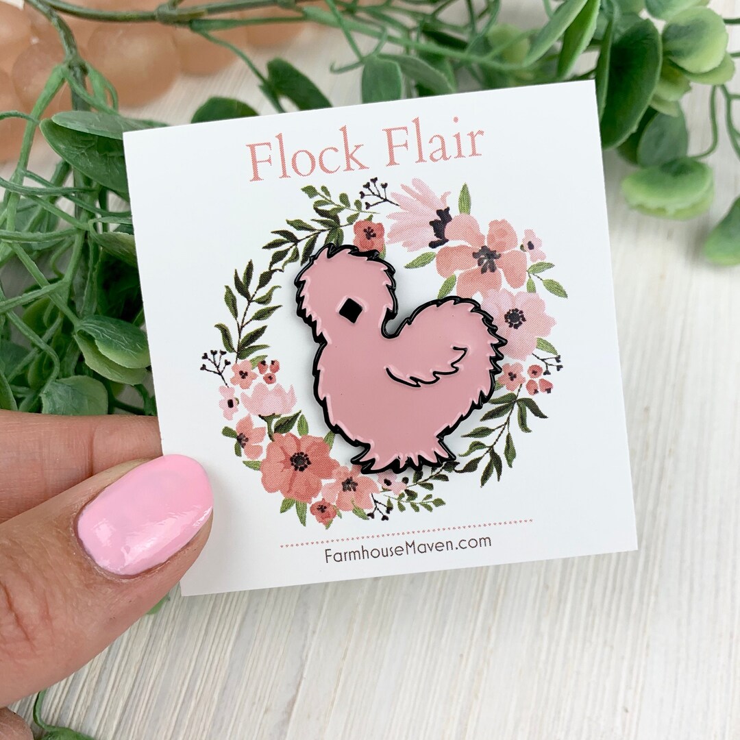 Enamel Chicken Pin - Cute Chicken Pin - Pink Silkie Chicken - Farm Pin ...