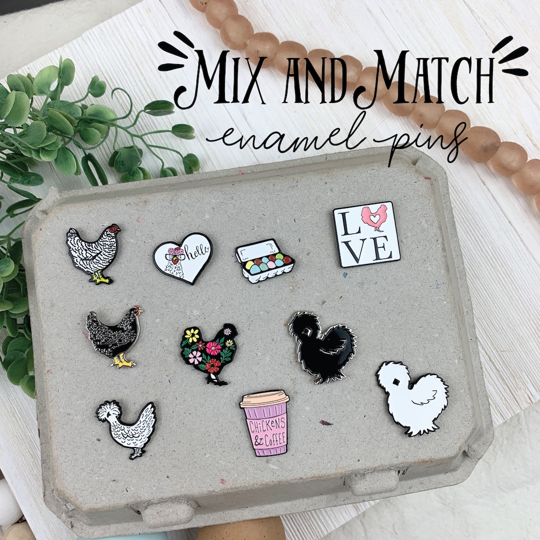 Mix and Match Enamel Chicken Pins - Cute Chicken Pin - Fresh Eggs ...