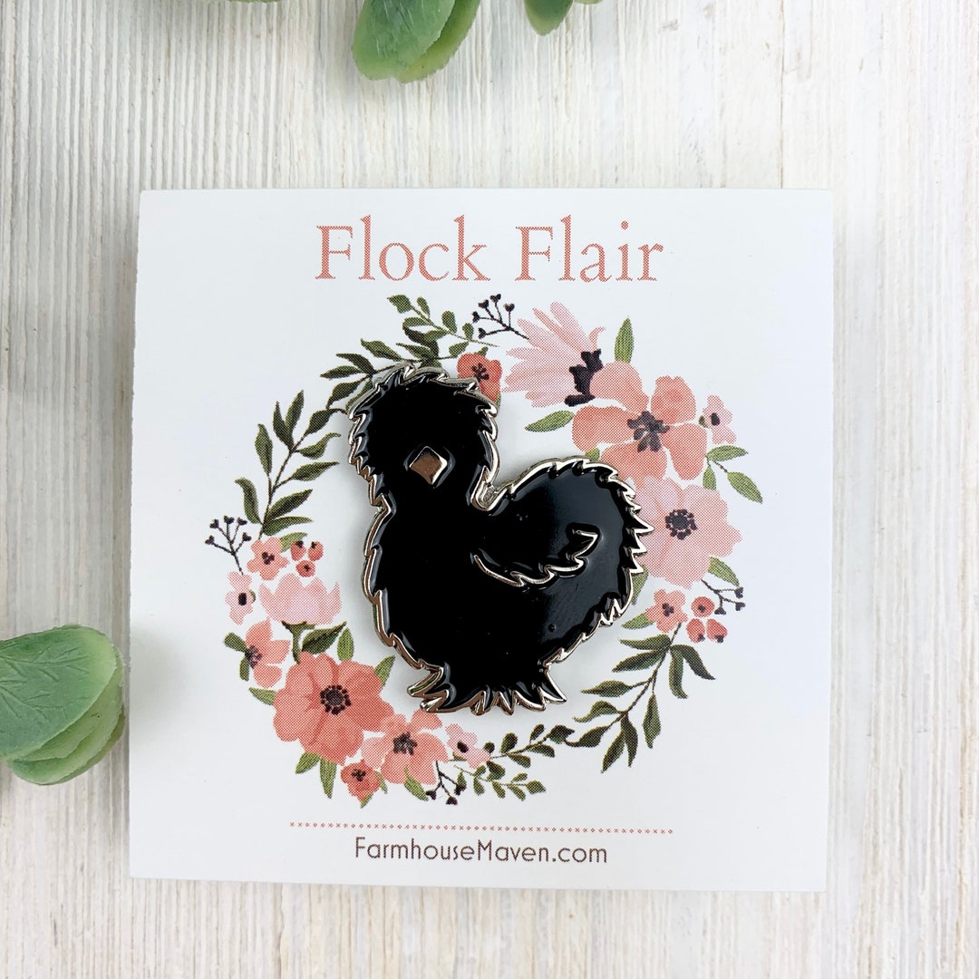 Enamel Chicken Pin - Cute Chicken Pin - Black Silkie Chicken - Farm Pin ...