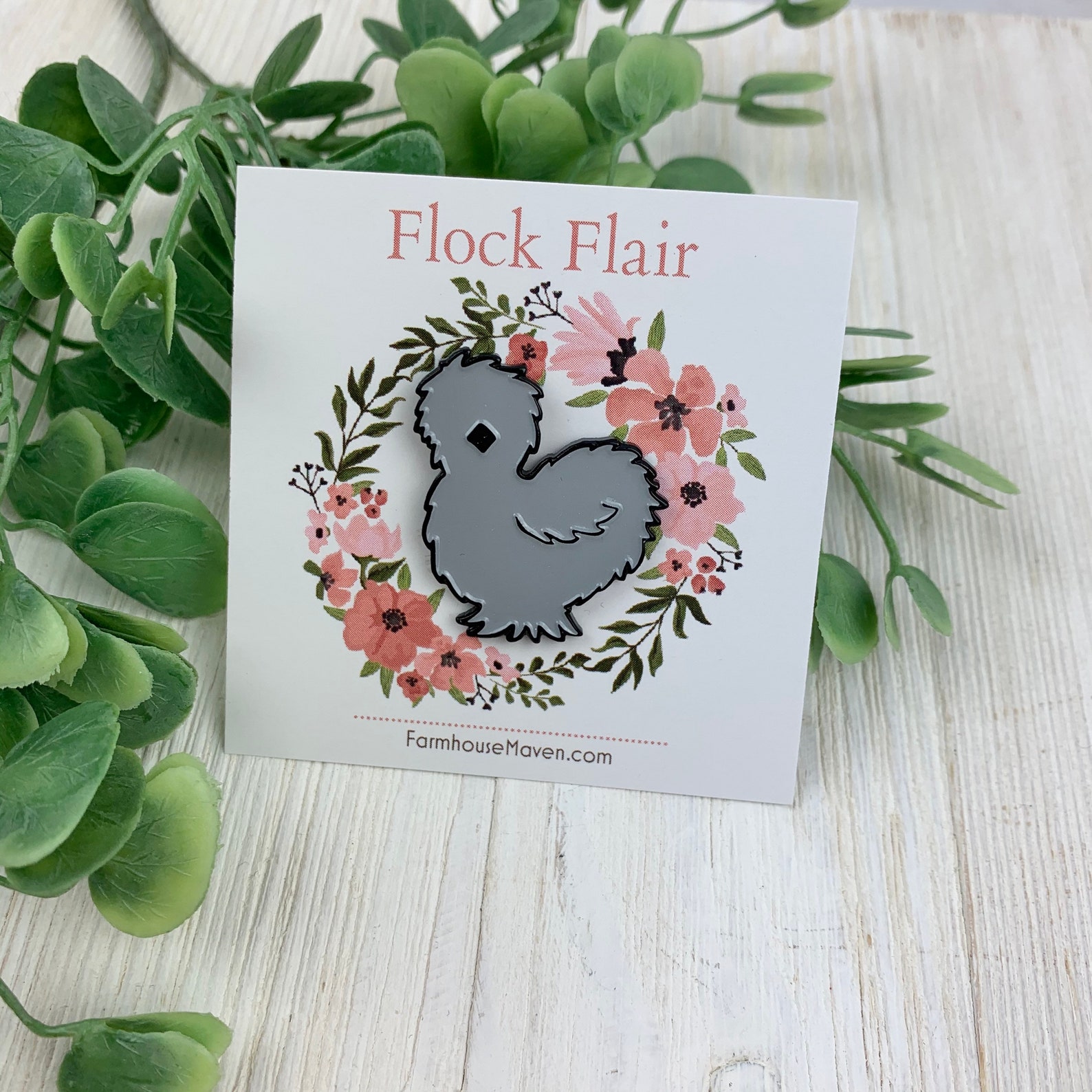 Enamel Chicken Pin Cute Chicken Pin Gray Silkie Chicken | Etsy