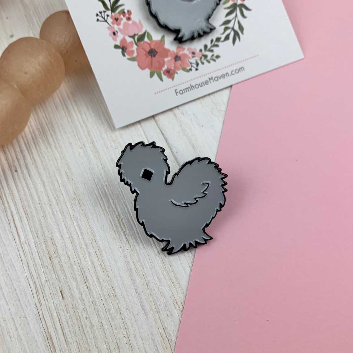 Enamel Chicken Pin Cute Chicken Pin Gray Silkie Chicken | Etsy