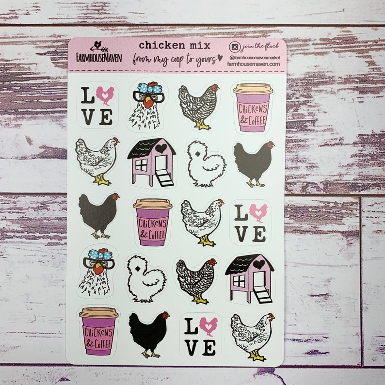 So Cute Chicken Lover Stickers- Egg Carton Stickers - Black and White ...